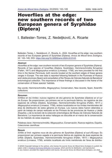 Pdf Hoverflies At The Edge New Southern Records Of Two European Genera Of Syrphidae Diptera