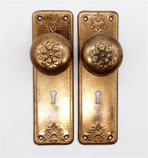 Antique Radial Floral Coppered Brass Passage Door Knob Set Olde Good Things