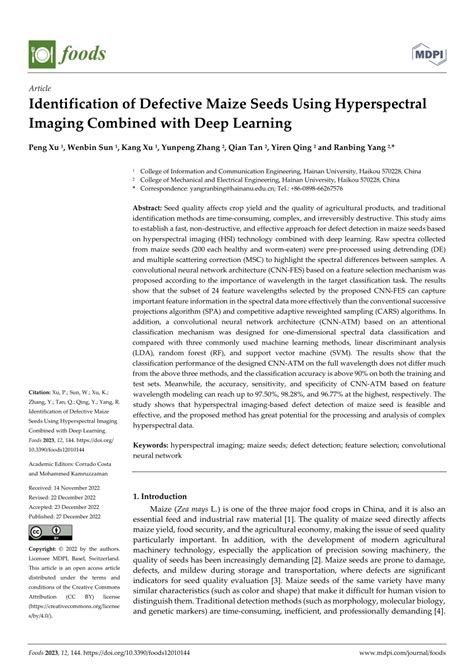 Pdf Identification Of Defective Maize Seeds Using Hyperspectral