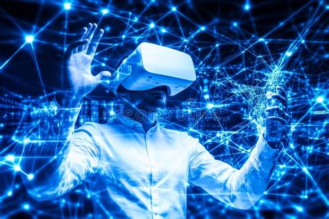 Smart Man Looking Data Or Connecting With Big Data Or Virtual Reality