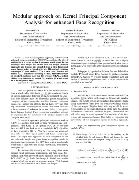 Pdf Modular Approach On Kernel Principal Component Analysis For