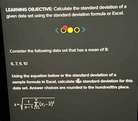 solved learning objective calculate the standard deviation of a given