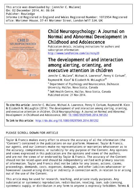 Pdf The Development Of And Interaction Among Alerting Orienting And