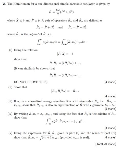 Solved 2 The Hamiltonian For A One Dimensional Simple