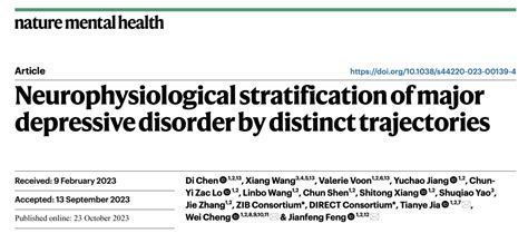 《nature Mental Health》 实验室冯建峰团队利用智能算法定义三种抑郁症生物亚型 复旦大学计算神经科学与类脑智能教育部重点实验室