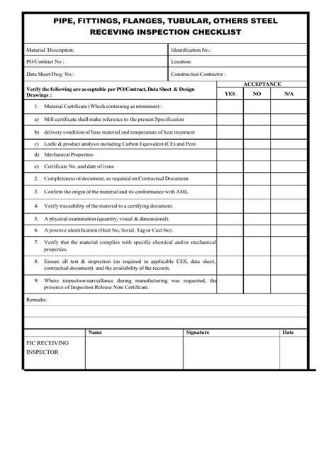 Dokumen Tips Steel Plate Receiving Inspection Checklist Pdf