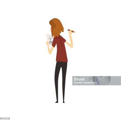 아티스트와 연필 재능 있는 여성 화가 문자 창조적인 예술적 취미 흰색 배경에 다시 보기 벡터 그림 그리기 개념에 대한 스톡 벡터