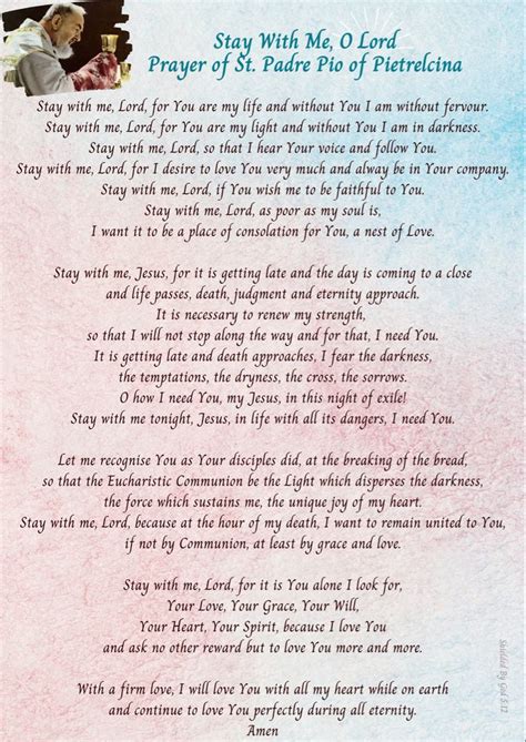 Feast Day 23 Sep Stay With Me O Lord Prayer Of St Padre Pio Of