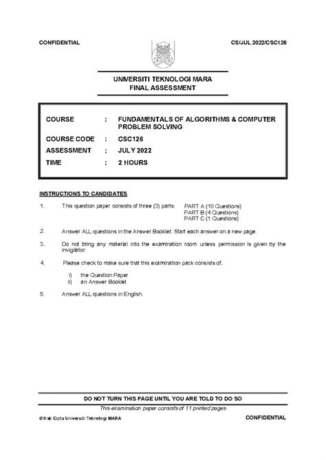 Csc126 Jul2022 Final Confidential Csjul 2022csc Universiti