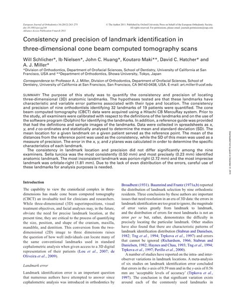 Pdf Consistency And Precision Of Landmark Identification In Three Dimensional Cone Beam