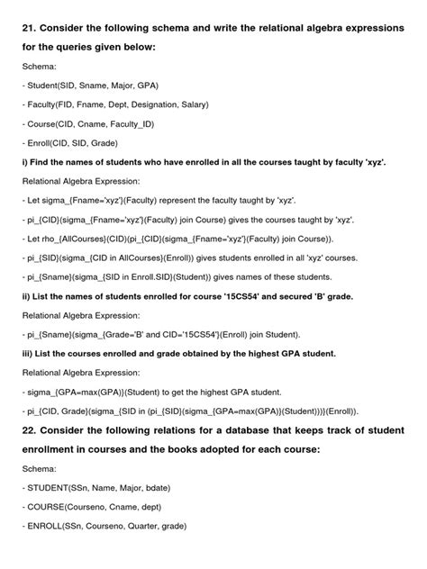 Relational Algebra Answers Pdf Information Science Data Management