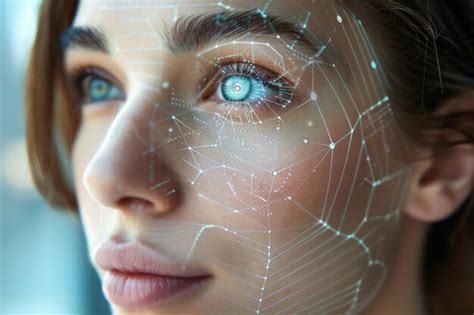 premium photo a womans face with virtual augmentation lines mapping