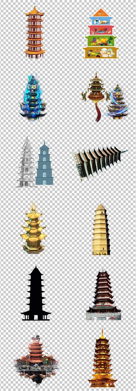 0444宝塔卡通手绘剪影宝塔游戏特效倾斜的宝塔实物宝塔素材免抠 花瓣网