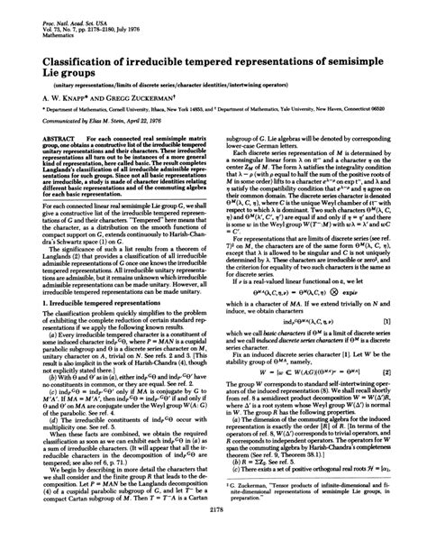 Pdf Classification Of Irreducible Tempered Representations Of Semisimple Lie Groups