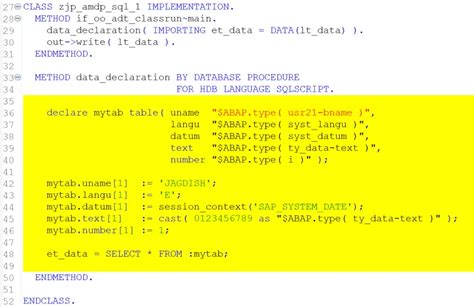 Sql Script For Amdp Data Declaration And Selects Discovering Abap