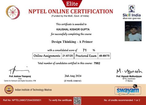 The Nptel 🎊 Design Thinking A Primer Course From Npteliit Madras And Earned The Elite