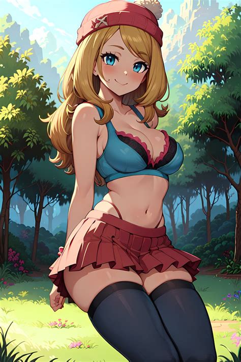 Rule 34 Ai Generated Arms Behind Back Blonde Hair Blue Eyes Blush Bra Cleavage Collarbone
