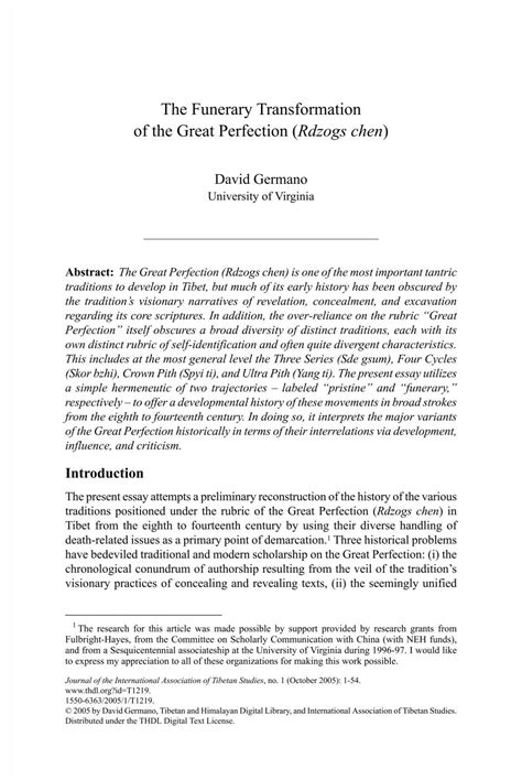 The Funerary Transformation of the Great Perfection ( Rdzogs chen )