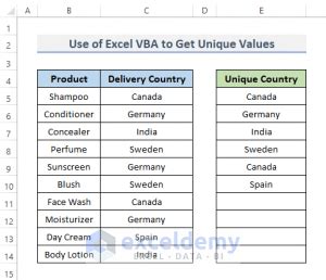Excel VBA To Get Unique Values From Column Examples ExcelDemy