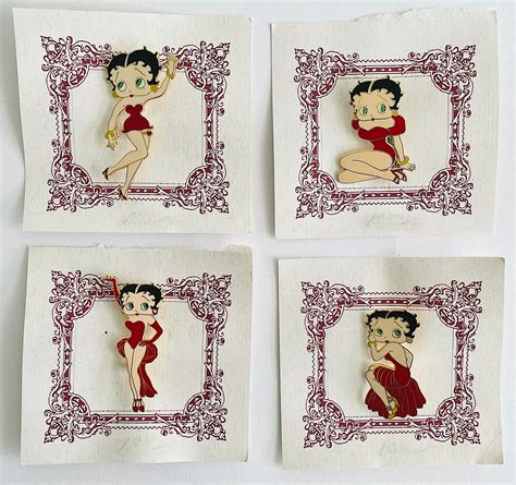 4 Vintage Betty Boop Pin Set Four Red Dress Pins Lapel Pin Cartoon