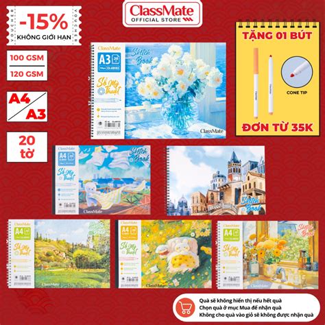 Sổ Vẽ Sketchbook Classmate Vở Vẽ Giấy Mịn 100120gsm A4 A3 Sổ Phác Thảo