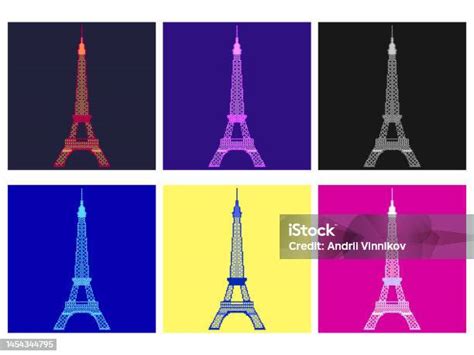 픽셀 아트 스타일의 에펠탑 복고풍 비디오 게임 스타일의 8 비트 에펠 탑 세트 인쇄 포장지 및 판촉 자료를 위한 디자인 벡터 그림 에펠탑에 대한 스톡 벡터 아트 및 기타