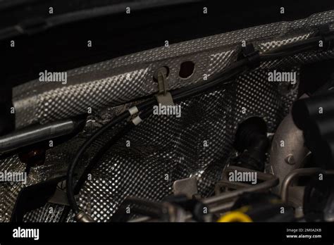 Closeup Car Engine Room Insulation Modern Car Engine Insulation Stock