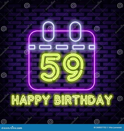 59th Happy Birthday 59 Year Old Neon Sign Vector Bright Signboard