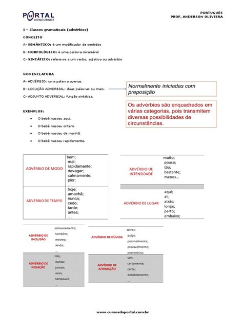 Classes Gramaticais Adverbio E Numerais Pdf Linguística Morfologia Linguística