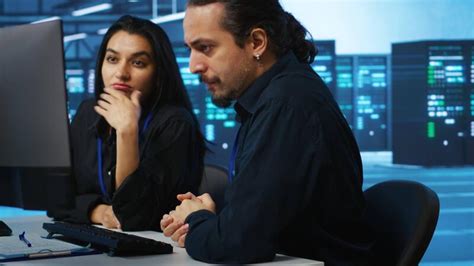 It Technicians In Server Farm Brainstorming Ways To Repair Equipment Storing Datasets