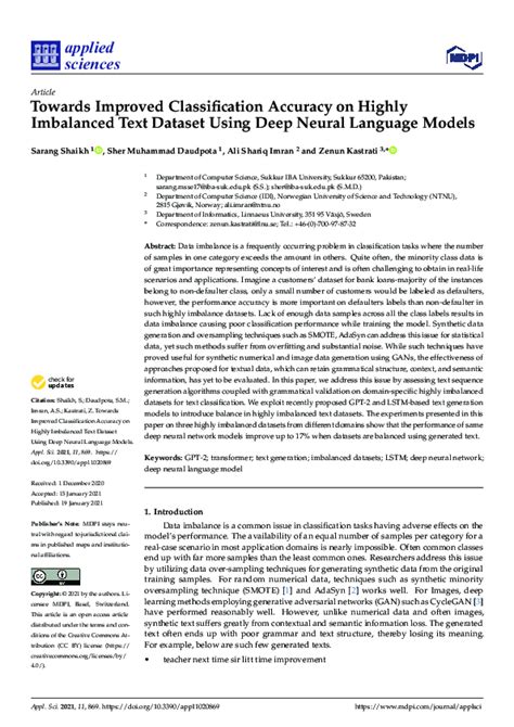 Pdf Improving Classification On Imbalanced Text Datasets With Deep Learning