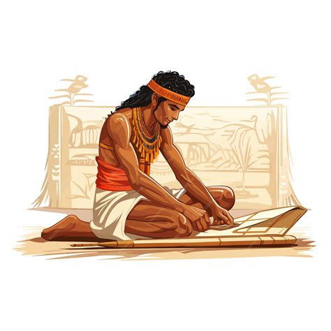 Egyptianscribesittingonthefloorandwriting Premium Ai Generated