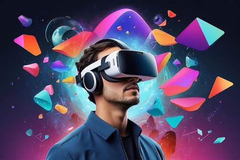 ai metaverse concept collage design with man wearing vr headset