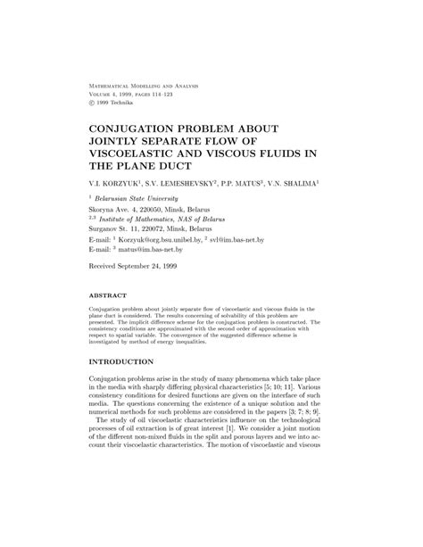 Pdf Conjugation Problem About Jointly Separate Flow Of Viscoelastic And Viscous Fluids In The
