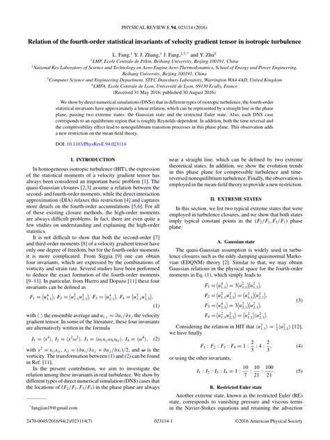 Pdf Relation Of The Fourth Order Statistical Invariants Of Velocity