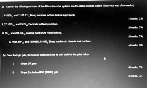 SOLVED Convert The Following Numbers Of The Different Number Systems Into The Stated Number