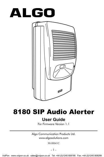 Algo SIP Audio Alerter User Guide PDF