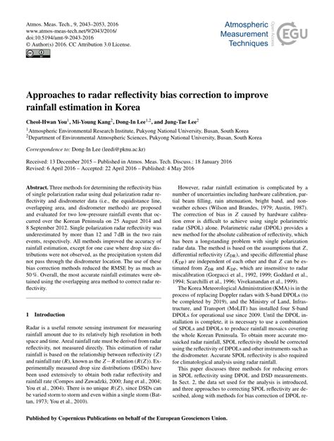 Pdf Approaches To Radar Reflectivity Bias Correction To Improve