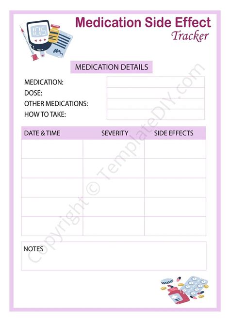 Medication Side Effect Tracker Template Chart Pdf Excel Side Effects