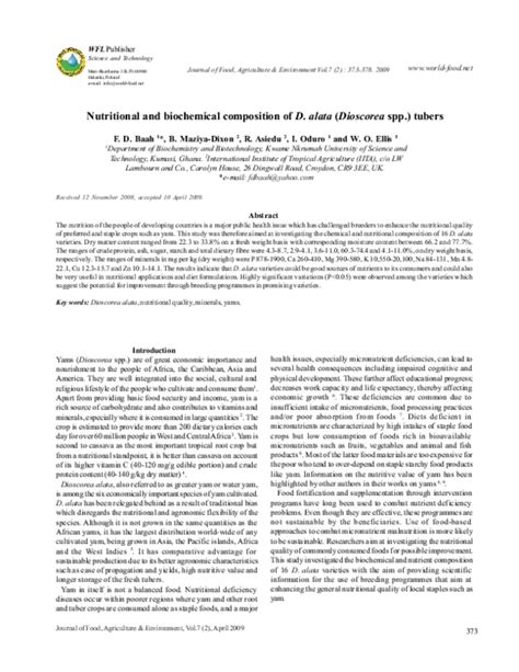 Pdf Nutritional And Biochemical Composition Of D Alata Dioscorea