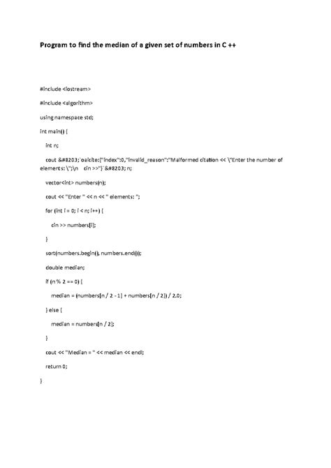 Median C Finding Median Using C Program To Find The Median Of A Given Set Of Numbers In