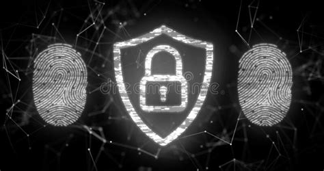 Fingerprint Scanner And Security Padlock Icon Against Network Of Connections Stock Illustration