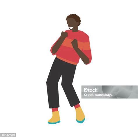 재미를 가진 플랫 젊은 아프리카 남성 캐릭터와 함께 춤추는 남자 벡터 일러스트 건강한 생활방식에 대한 스톡 벡터 아트 및 기타 이미지 건강한 생활방식 공연 공연자