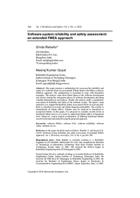 Pdf Software System Reliability And Safety Assessment An Extended Fmea Approach