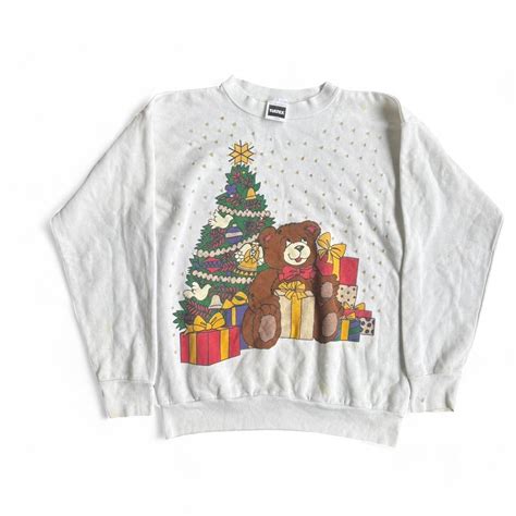 Vtg 90s Christmas Cute Bear Vintage Sweatshirt Depop