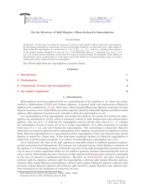 Pdf On The Structure Of Split Regular δ Hom Jordan Lie Superalgebras