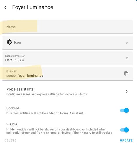 clarity about entity id and name yaml configuration home