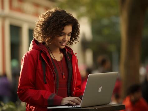 Premium Ai Image Woman From Colombia Working On A Laptop In A Vibrant