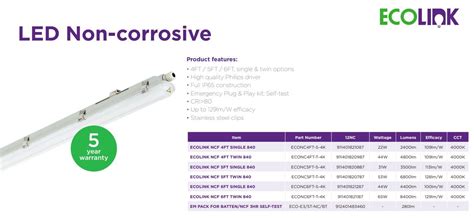 Ecolink Led Non Corrosive Batten 5ft Single 31w 3500lm 4000k Ip65
