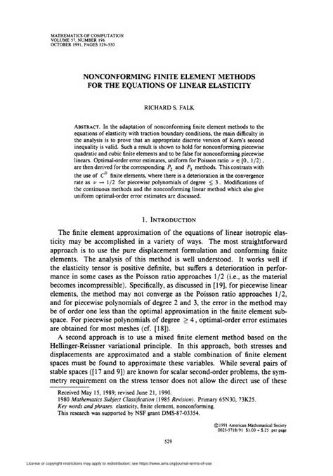 Pdf Nonconforming Finite Element Methods For Imation Of The Elasticity Equations And